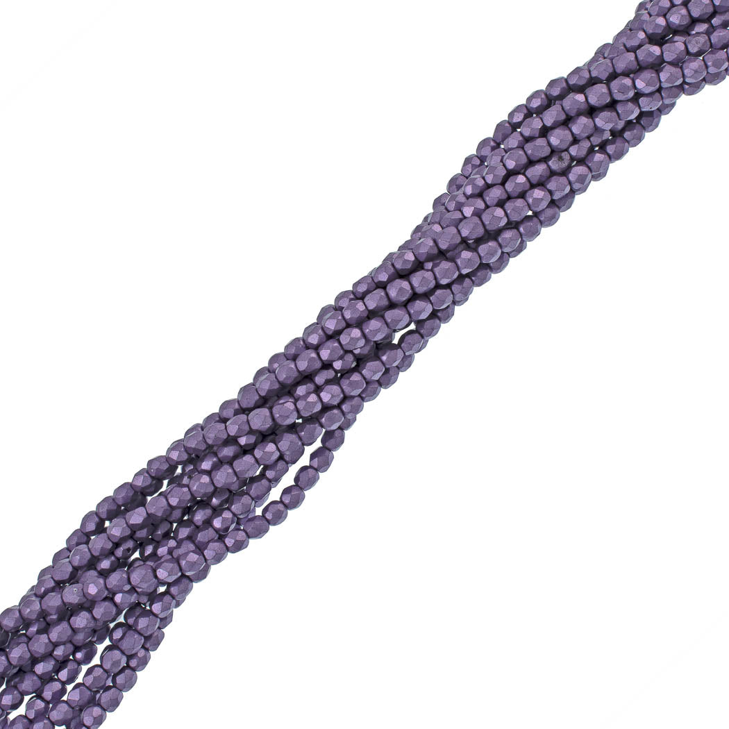 100 Czech Fire Polished 3mm Round Bead Saturated Metallic Crocus Petal ...