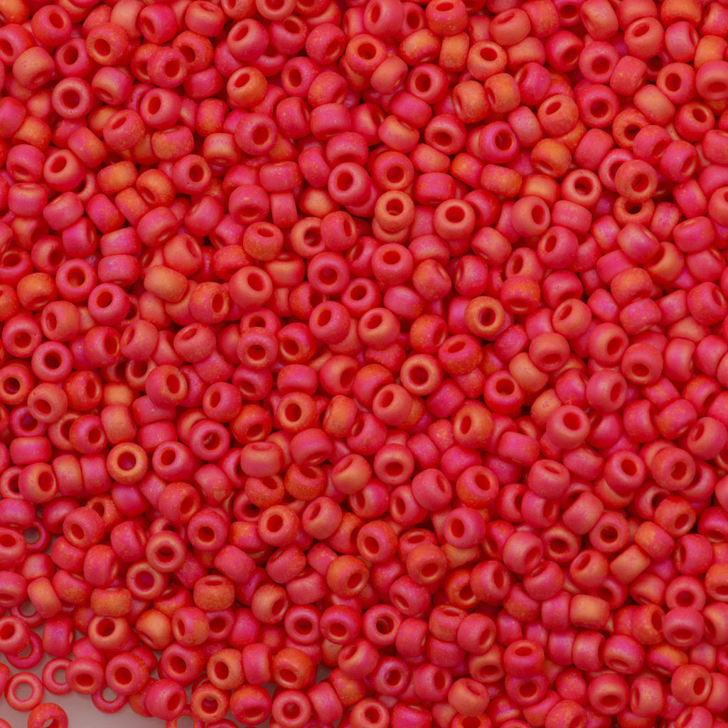 Miyuki Round Seed Beads 8/0 Opaque Red AB #407FR | Aura Crystals, LLC