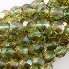 50 Czech Fire Polished 6mm Round Bead Chrysolite Celsian 50800Z | Aura ...