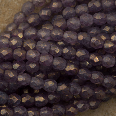 100 Czech Fire Polished 4mm Round Bead Stone Amethyst Luster 64496 ...