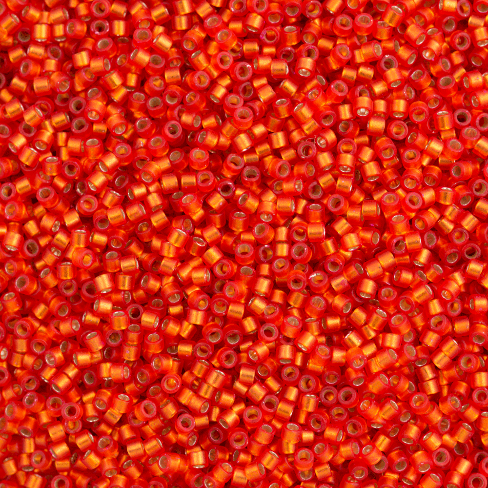 25g Miyuki Delica Seed Bead 11/0 Semi Matte Silver Lined Dyed Dark Ora ...