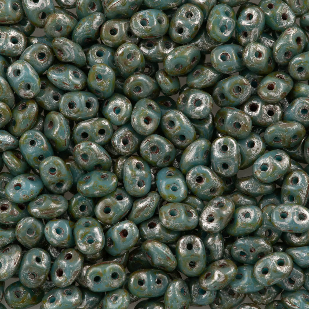 Super Duo 2x5mm Two Hole Beads Pale Turquoise Blue Picasso 63030T ...
