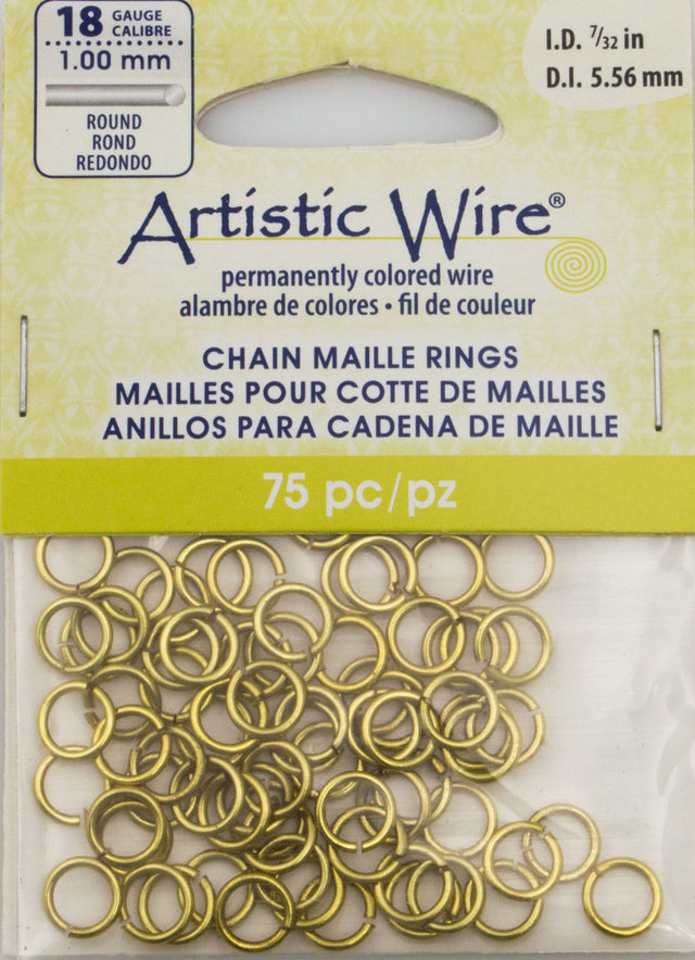 Artistic Wire Non Tarnish Brass 7.7mm Jump Ring 75pc 18 ga, I.D. 5.56m ...