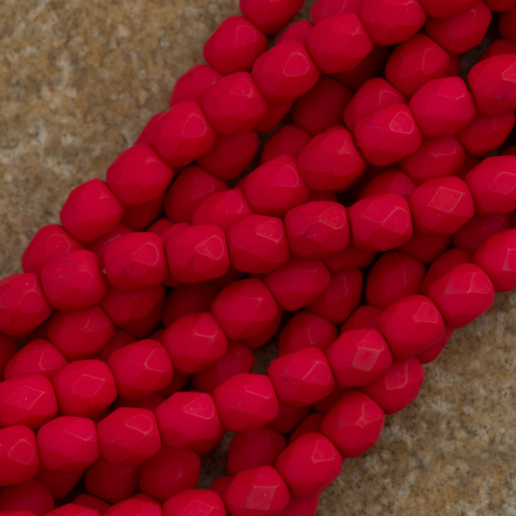 100 Czech Fire Polished 3mm Round Bead Saturated Red (25144) | Aura ...