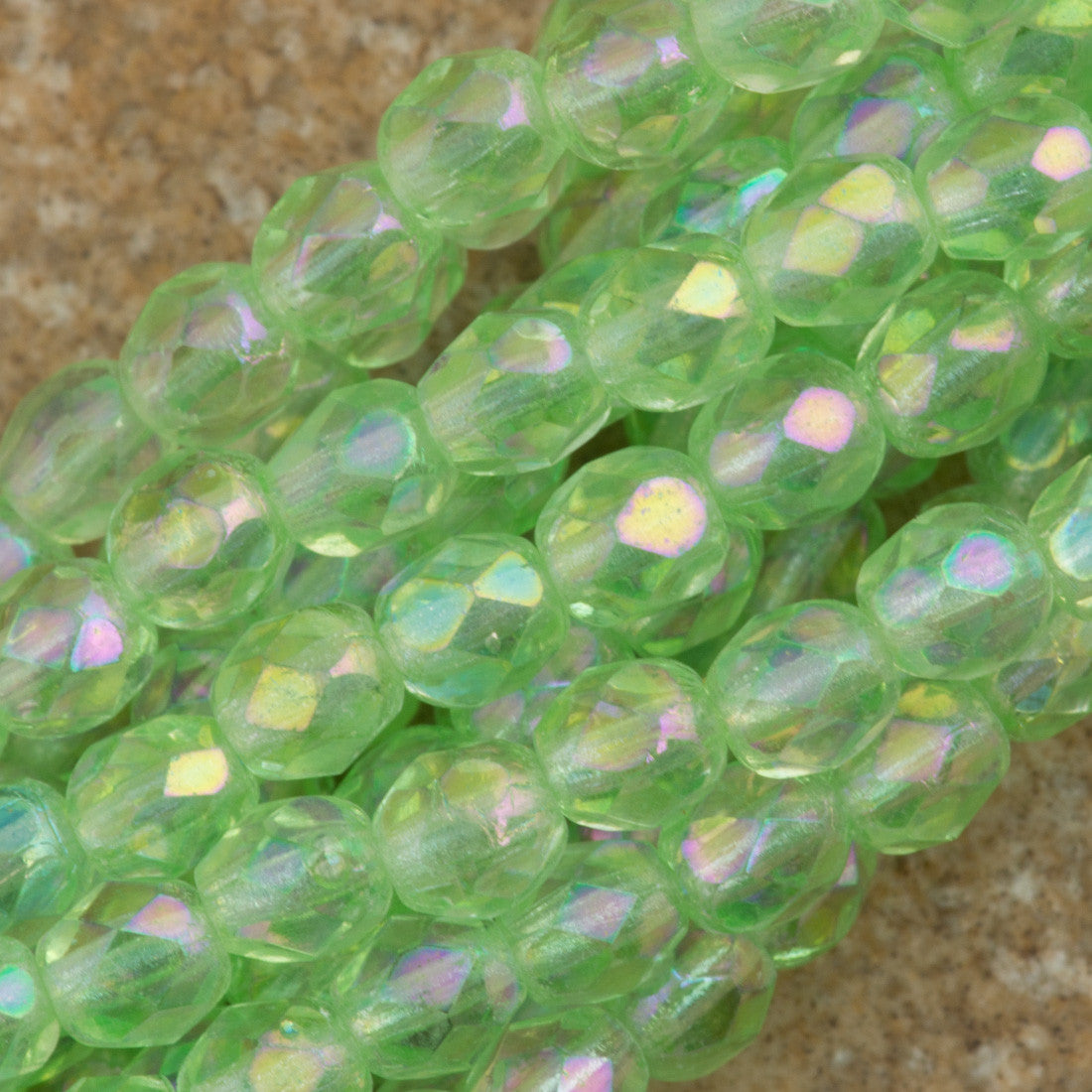 100 Czech Fire Polished 4mm Round Bead Peridot Luster Iris (50500LR ...