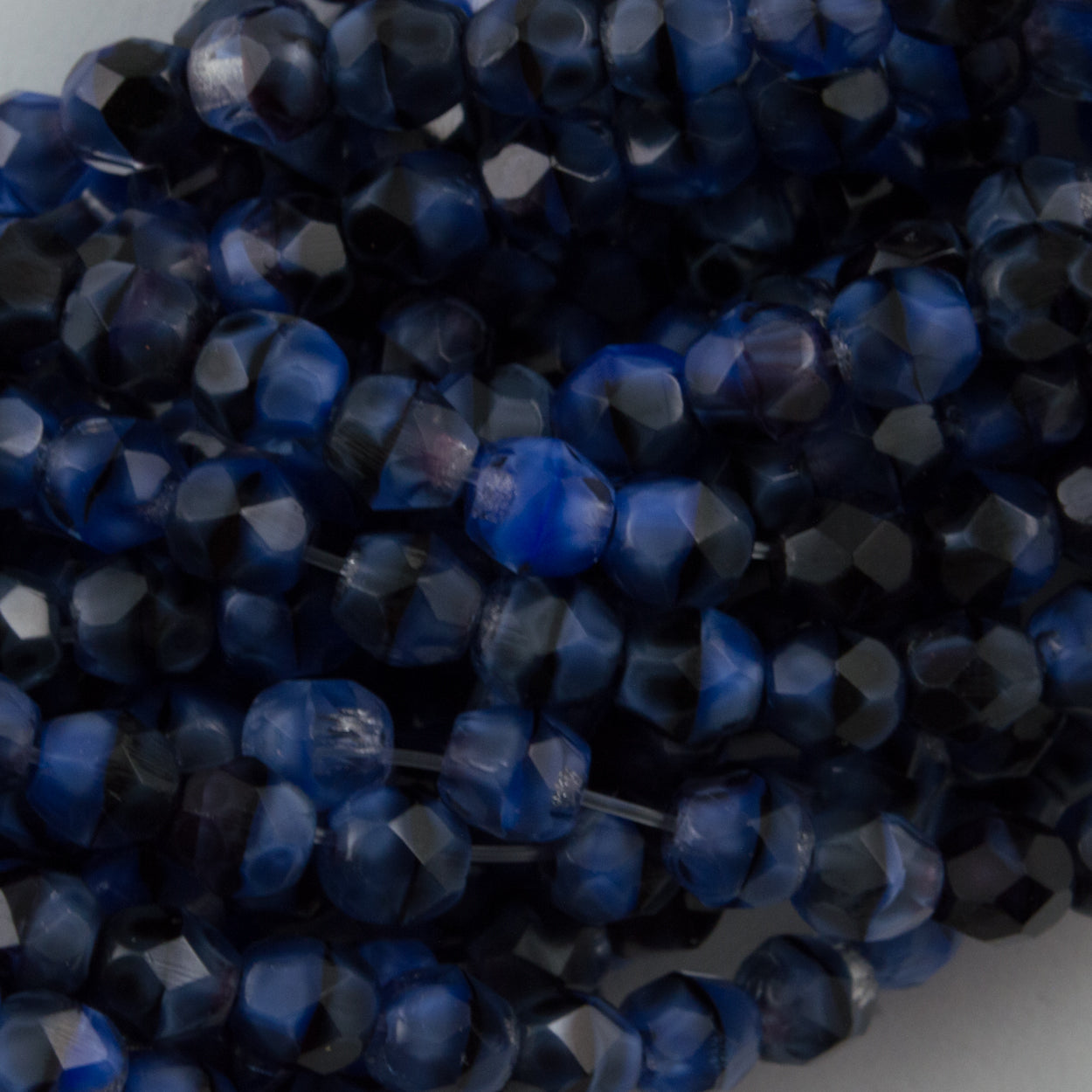 100 Czech Fire Polished 4mm Round Bead Blue with Black 26307 | Aura ...
