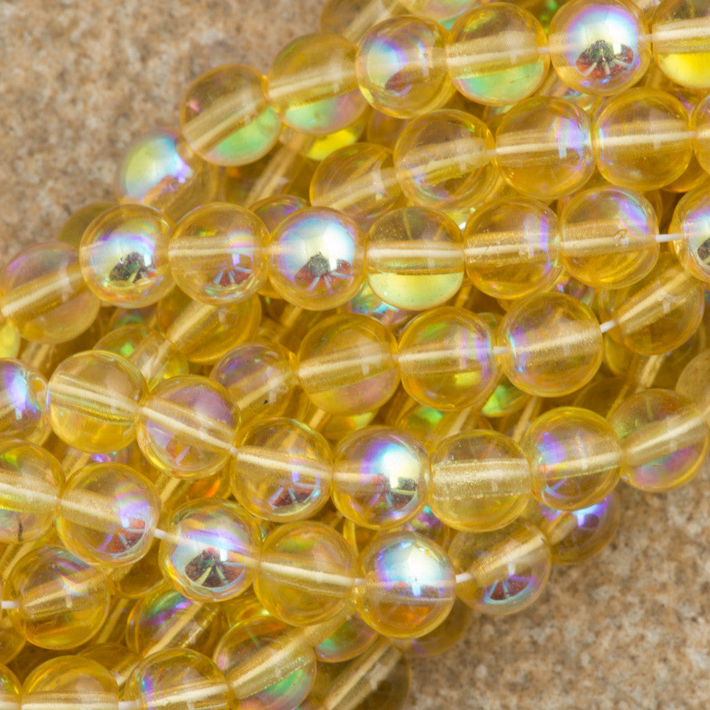 100 Czech 6mm Pressed Glass Round Light Topaz AB Beads (10020X) – Aura ...