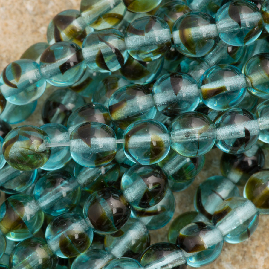 100 Czech 6mm Pressed Glass Round Teal Tortoise Beads (68116) – Aura ...