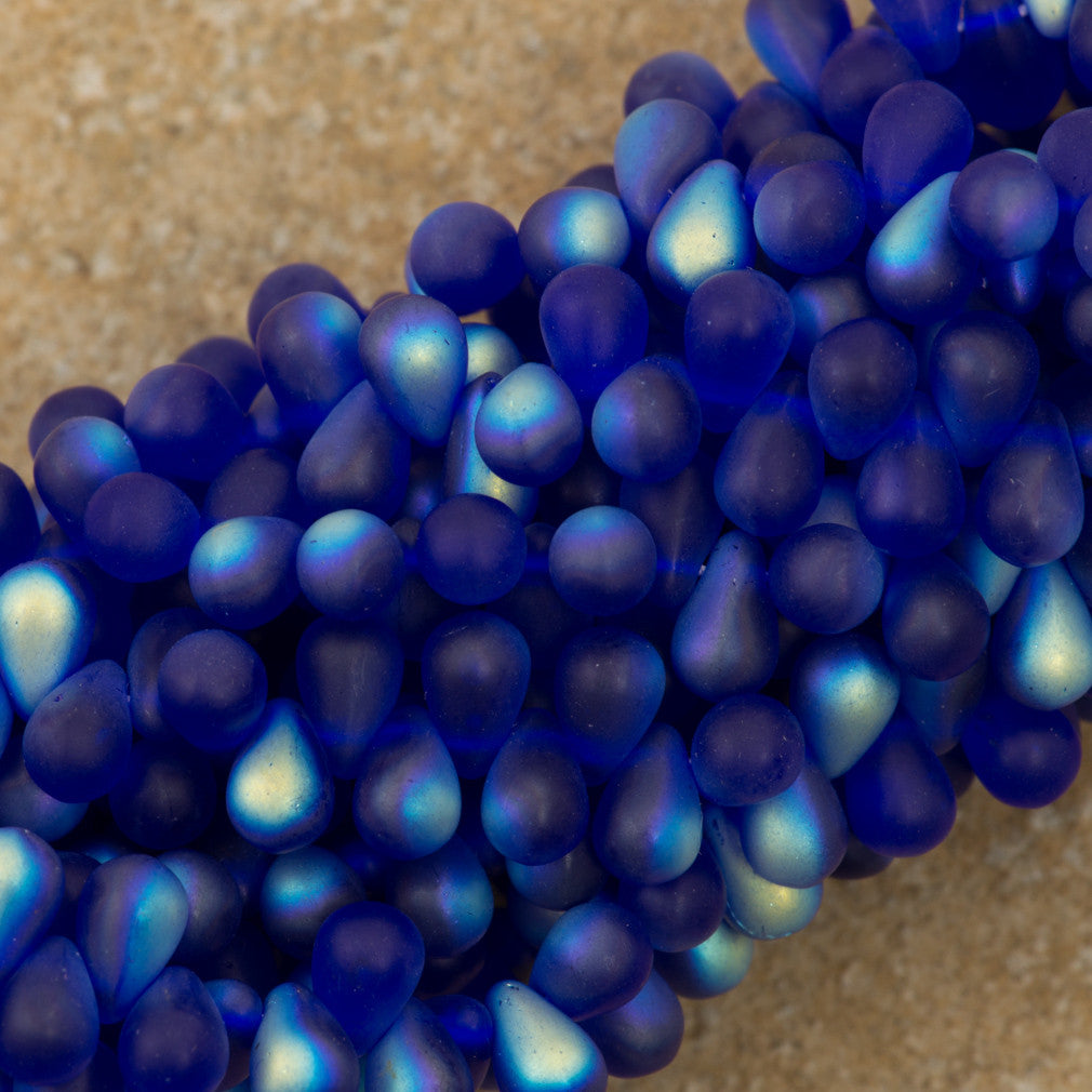 90 Czech 6x4mm Tear Drop Matte Cobalt AB Beads (30090MX) – Aura ...