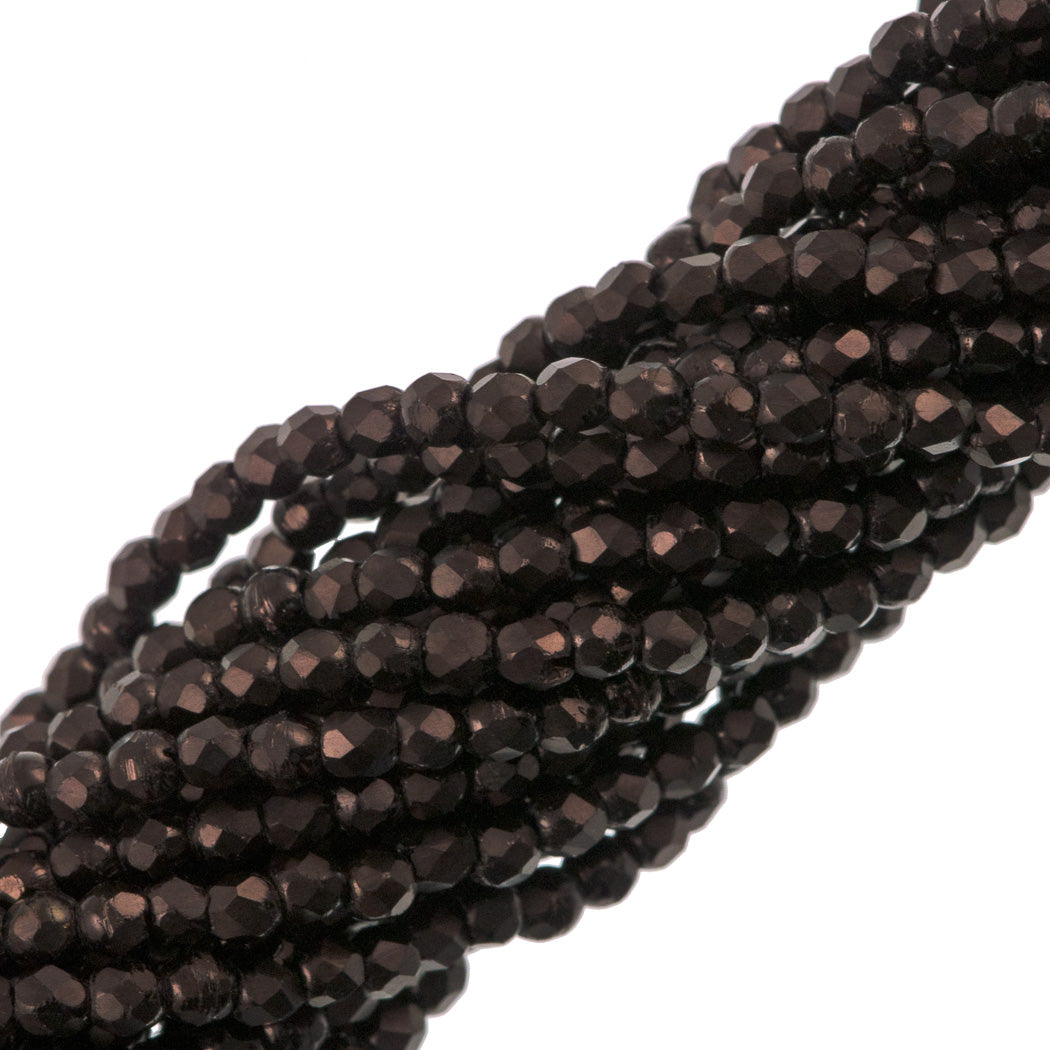 100 Czech Fire Polished 2mm Round Bead Matte Dark Bronze (14415M ...
