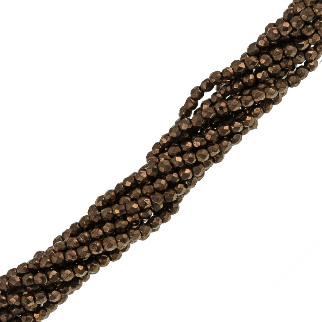 100 Czech Fire Polished 2mm Round Bead Bronze (90215) | Aura Crystals, LLC