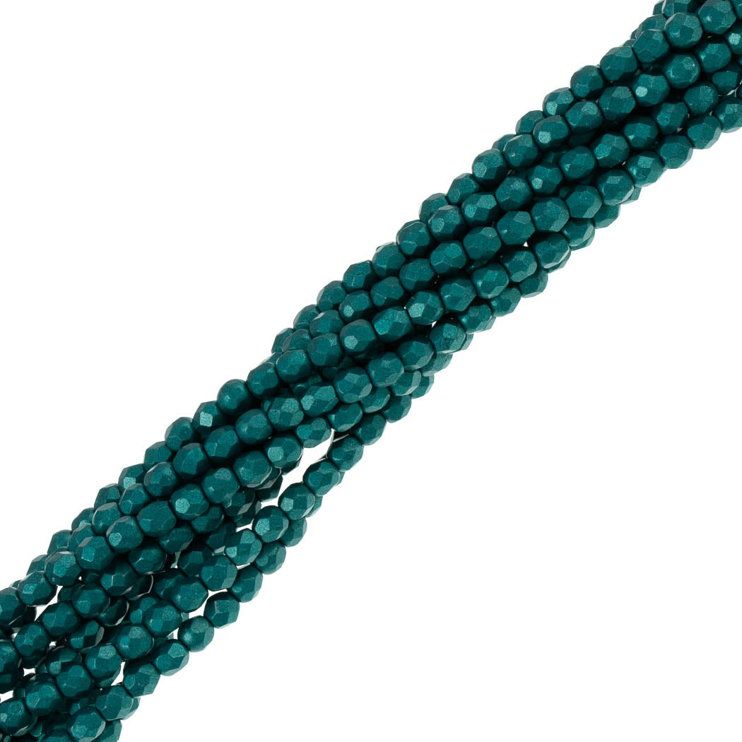 100 Czech Fire Polished 4mm Round Bead Saturated Metallic Forest Biome ...