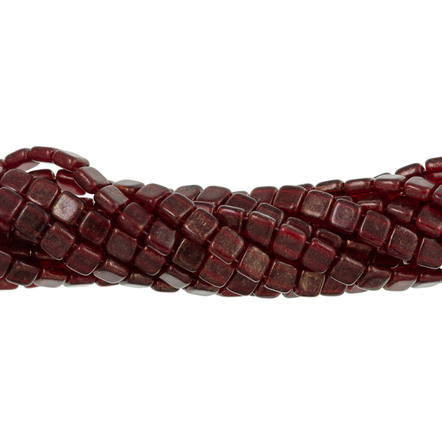 50 CzechMates 6mm Two Hole Tile Beads Gold Marbled Ruby 90100GM – Aura ...