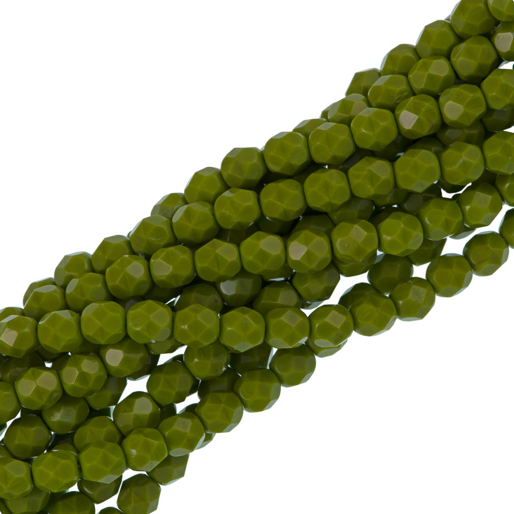 100 Czech Fire Polished 4mm Round Bead Opaque Olive (53420) – Aura ...